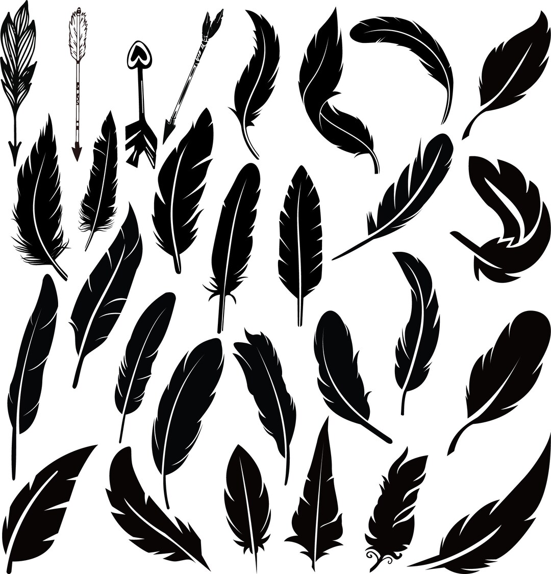 Feather SVG Bundle, Feather Silhouette Clipart, Feathers Cut File, Hand ...