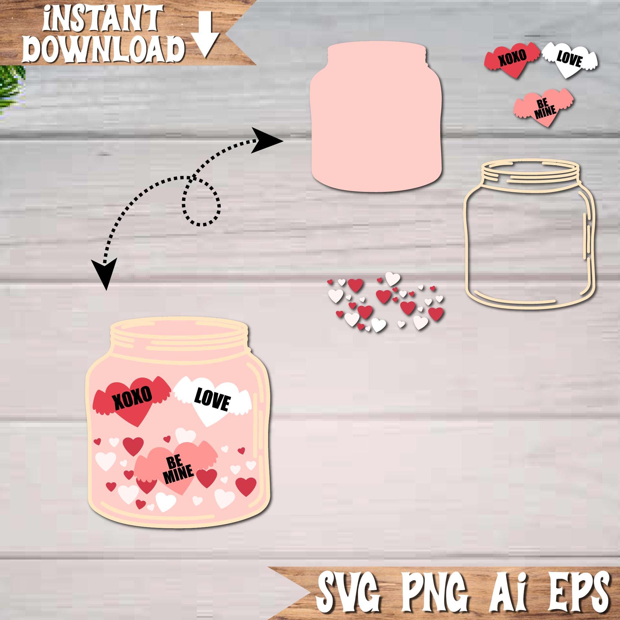 Valentine Mason Jar SVG Bundle, Love Candy Jar Cut Files (digital ...