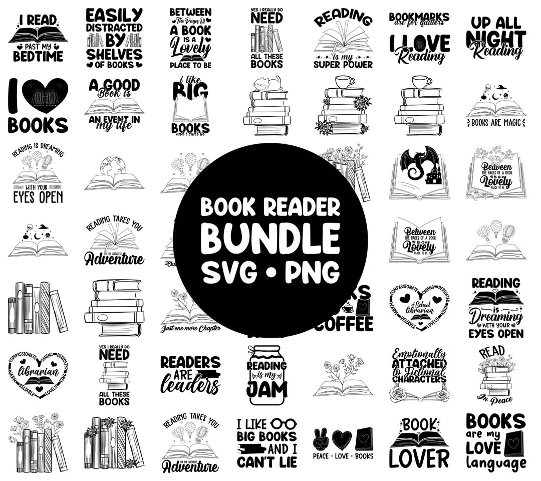 Book Lover SVG, Books Silhouette, Reading SVG Bundle, Book Quotes ...
