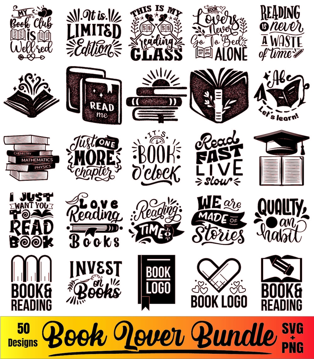 Reading SVG Bundle, Book Lover Svg Bundle, Book Svg, Book Cut File for ...