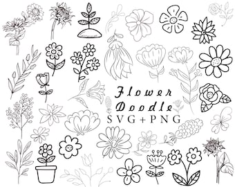Floral Doodles Clipart, Flowers Doodle Clipart, Hand Drawn Flower ...