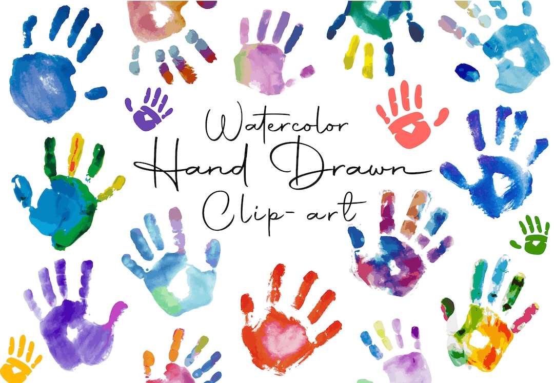 Watercolor Handprint Clipart: Colorful Hand Prints (PNG, SVG, PDF ...