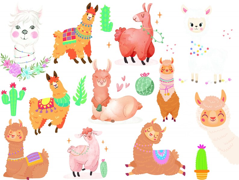 Llama Clipart Llama Animal SVG Bundle Cactus Clipart Alpaca - Etsy