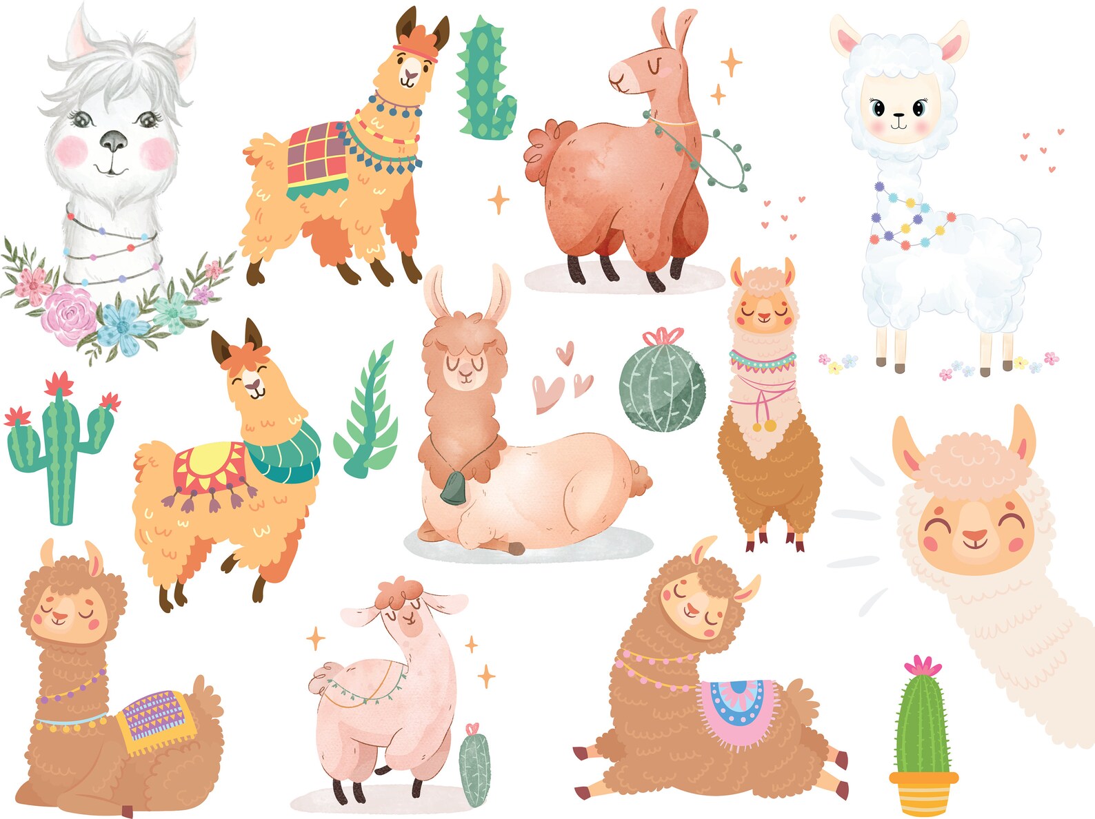 Llama Clipart, Llama Animal SVG Bundle, Cactus Clipart, Alpaca Birthday ...