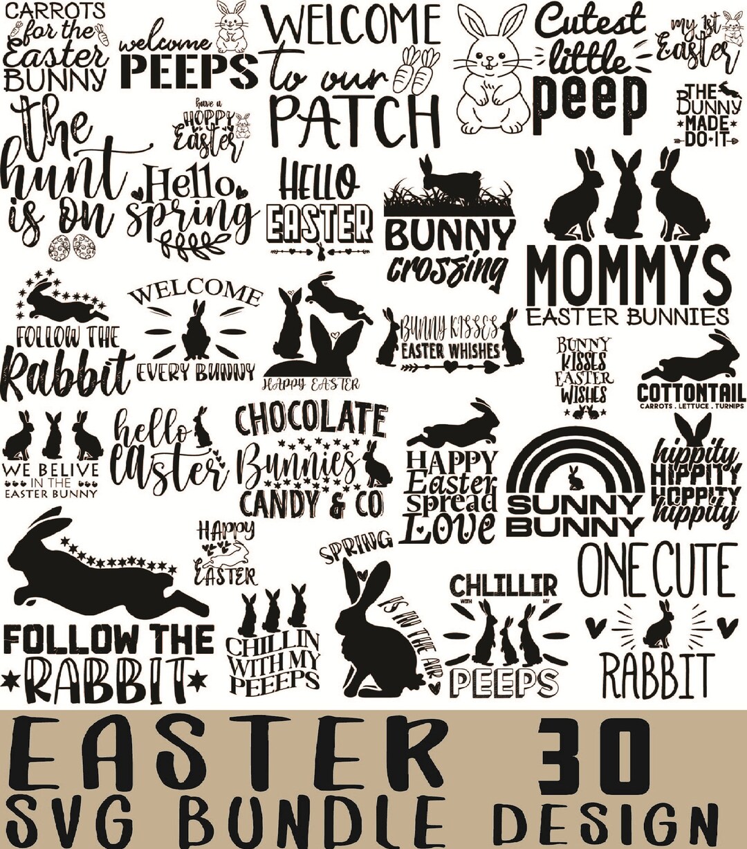 Happy Easter SVG Bundle, Easter Silhouette, Easter Quotes, Easter Bunny ...