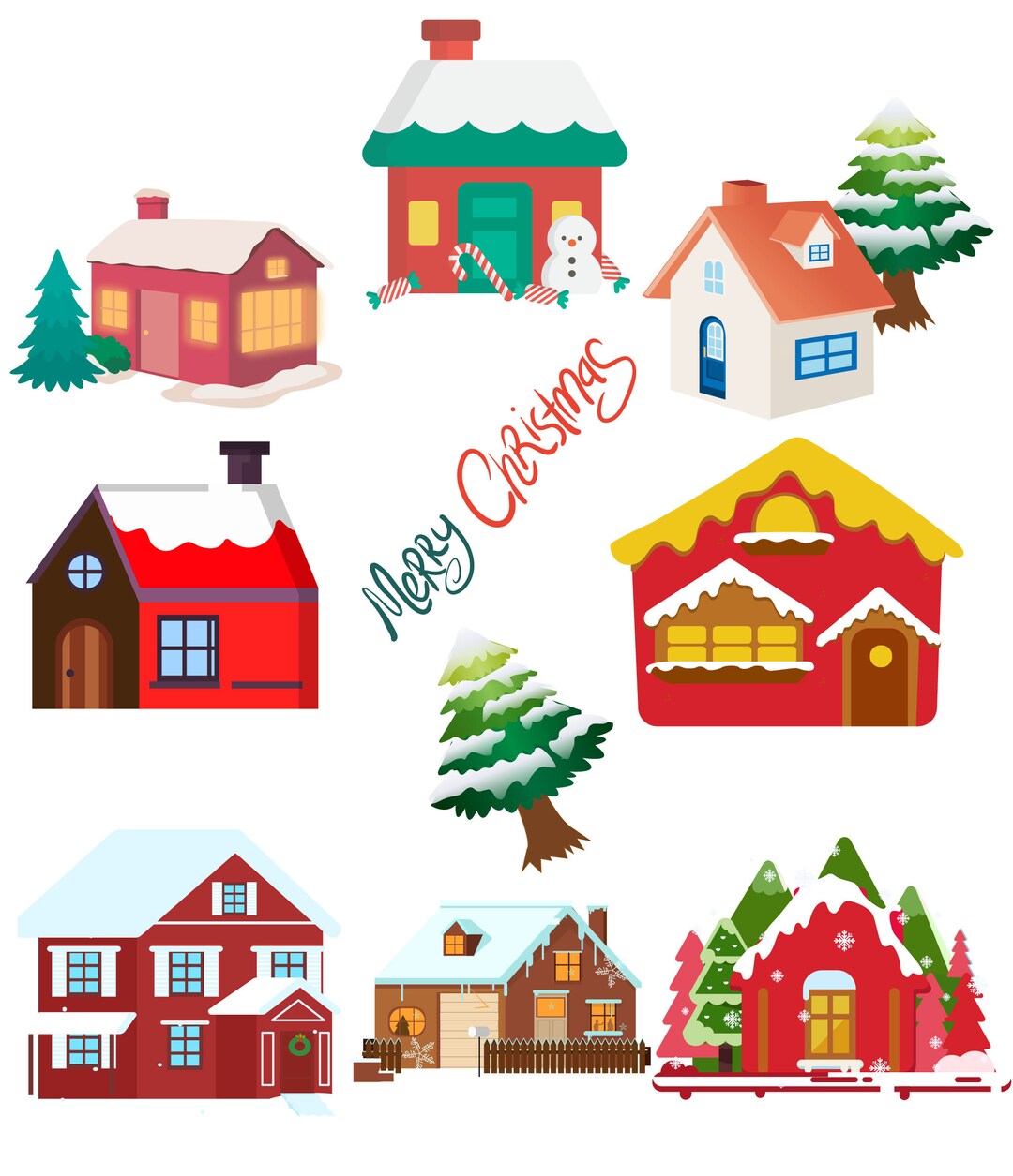 Christmas Village Christmas Town Clipart SVG, Winter House Clipart ...