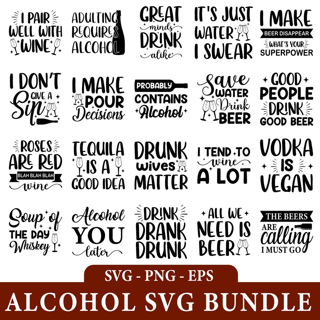 Funny Alcohol SVG Bundle: Flask Sayings, Whiskey Quotes (digital ...