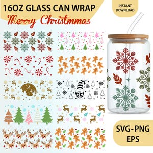 Christmas Glass Can SVG Bundle: Festive Libbey Wrap (digital Download ...