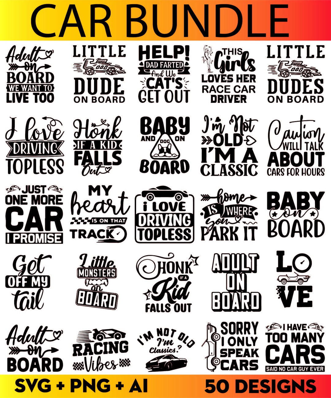 Car Quotes SVG Bundle: Car Decal Designs (digital Download) - Etsy