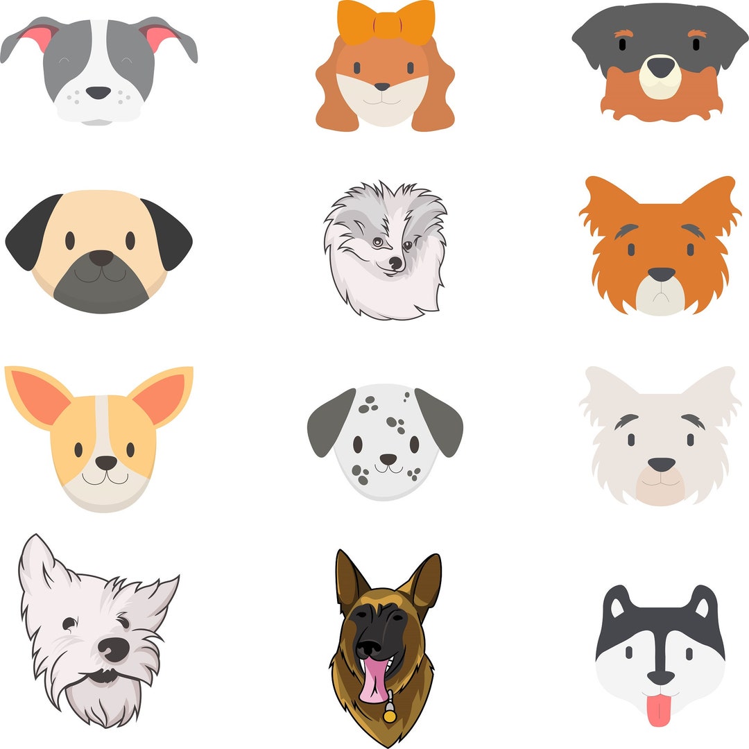 Dog Faces Clipart Cute Puppies Face Digital Design Dogs - Etsy Sweden