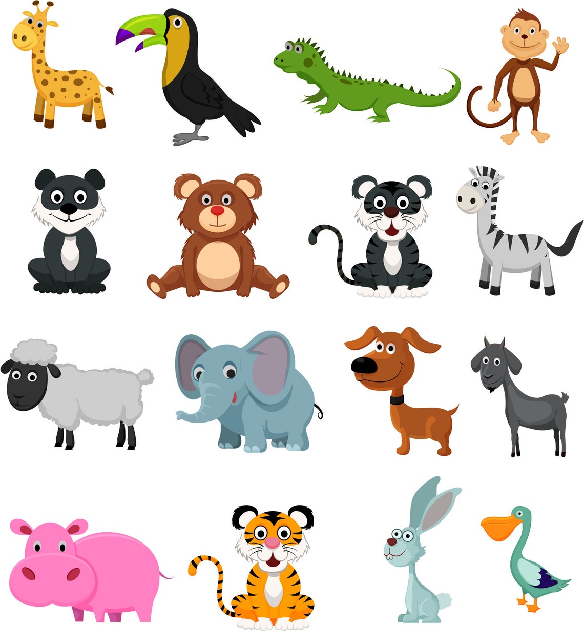 Animal Cartoon Clipart Cut animals digital design animal | Etsy