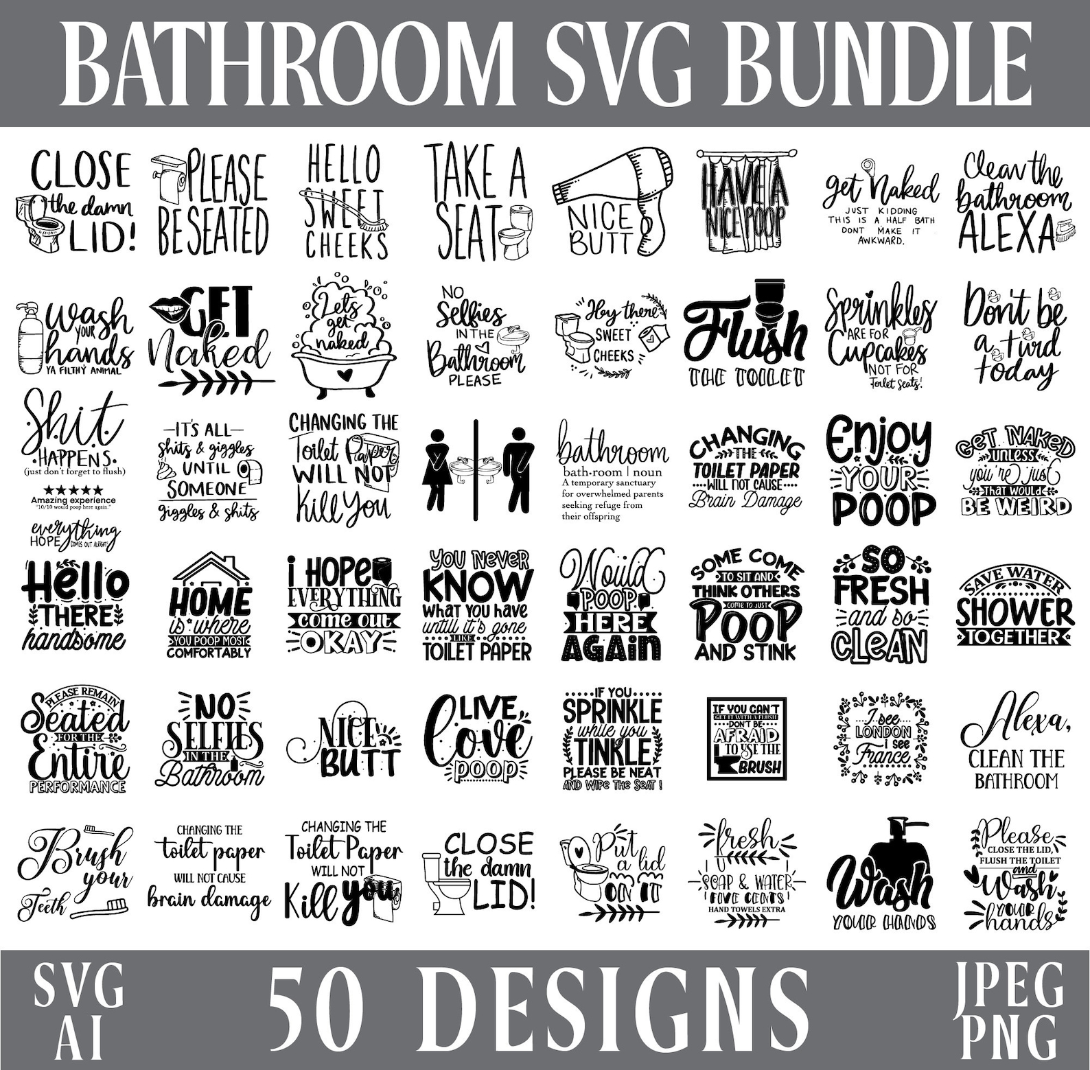 Bathroom SVG Bundle, Bathroom Signs Svg Cut Files, Bathroom Quote ...