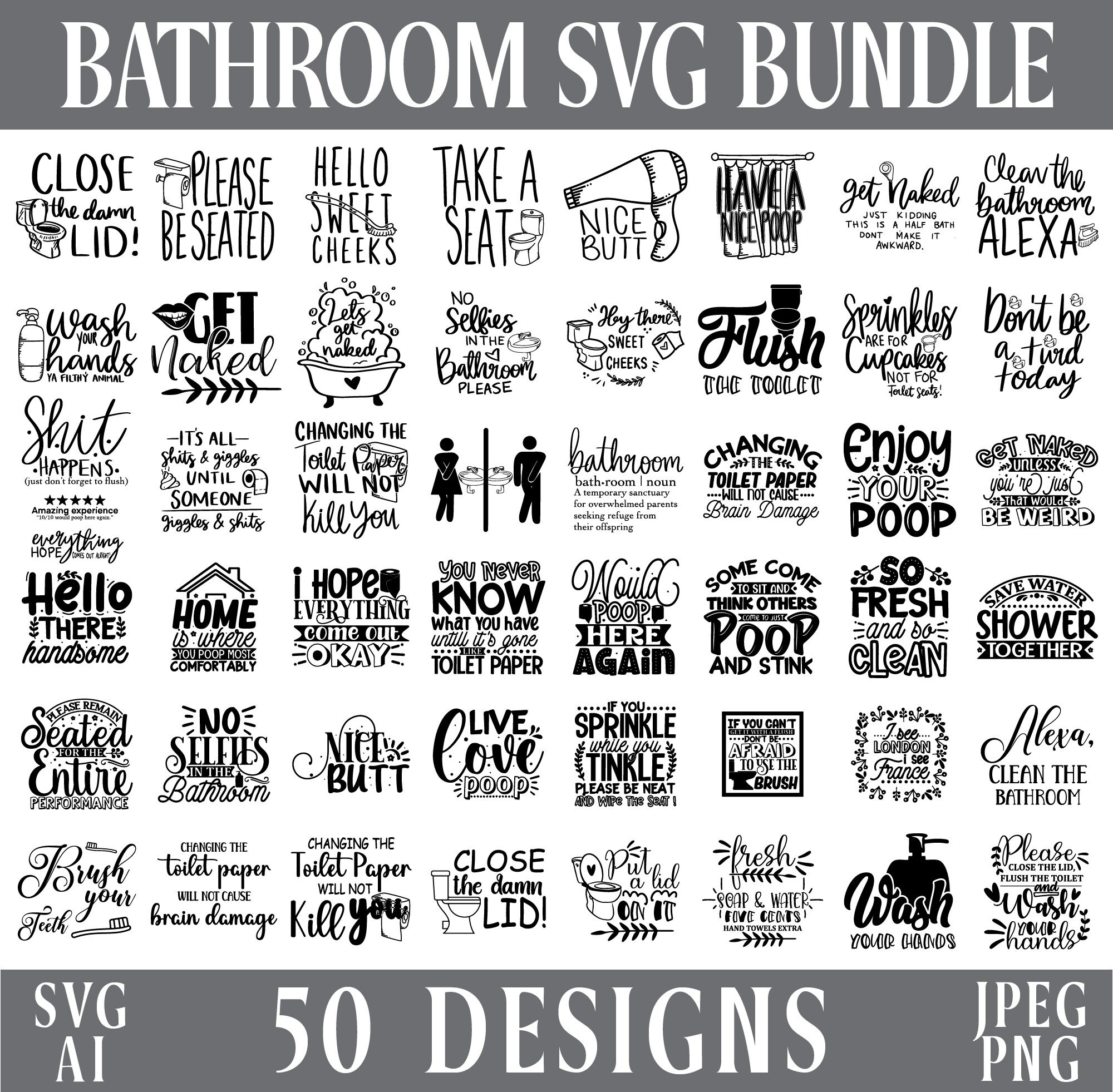 Bathroom SVG Bundle, Bathroom Signs Svg Cut Files, Bathroom Quote ...