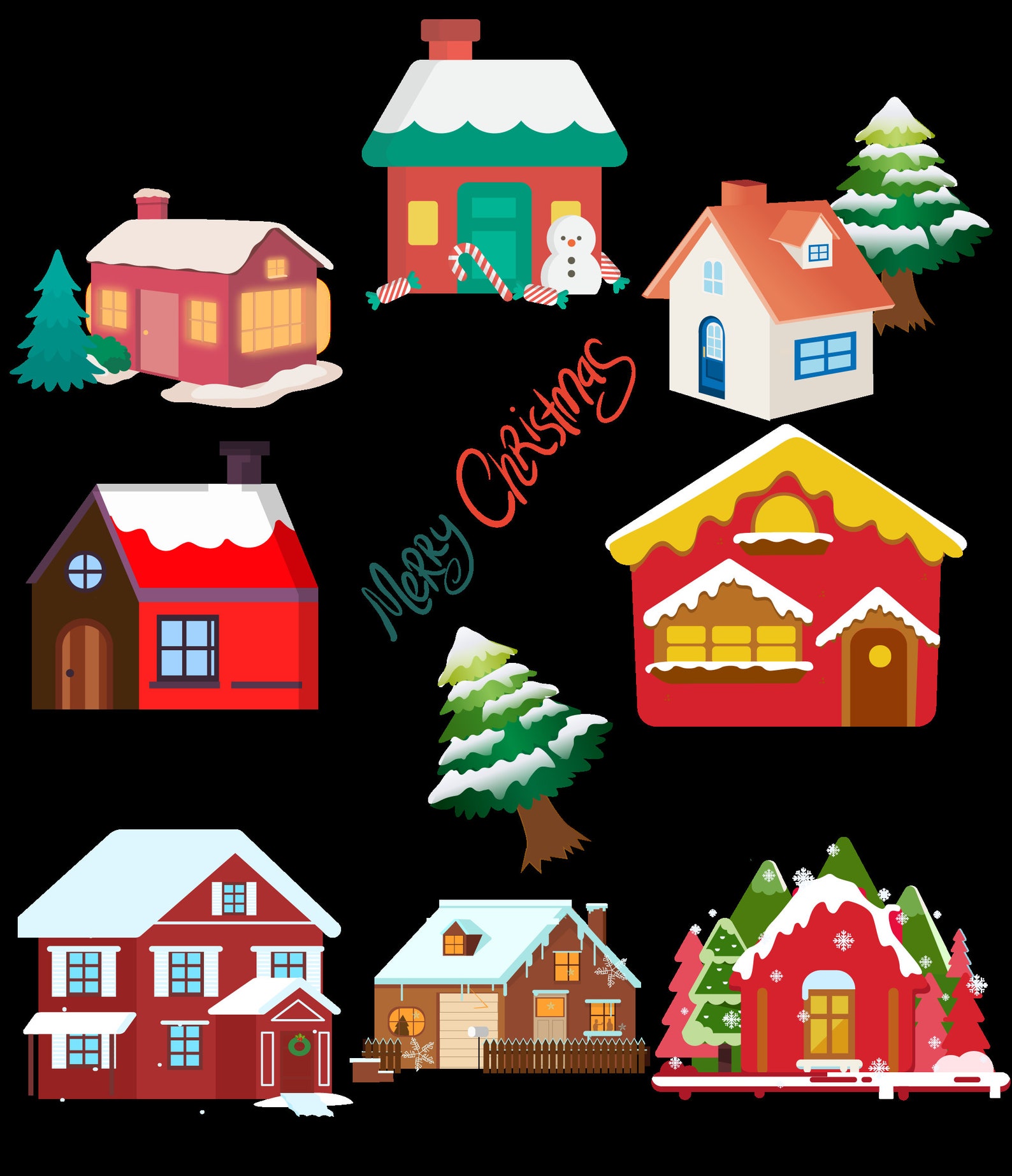 Christmas Village Christmas Town Clipart SVG Winter House | Etsy