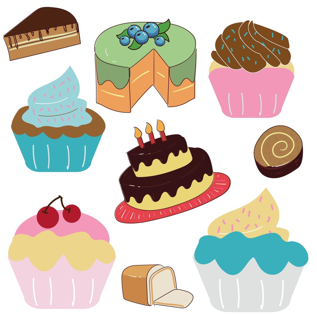 Dessert Clipart Sweet Bakery Clip Arts, Cake SVG Bundle, Watercolor ...