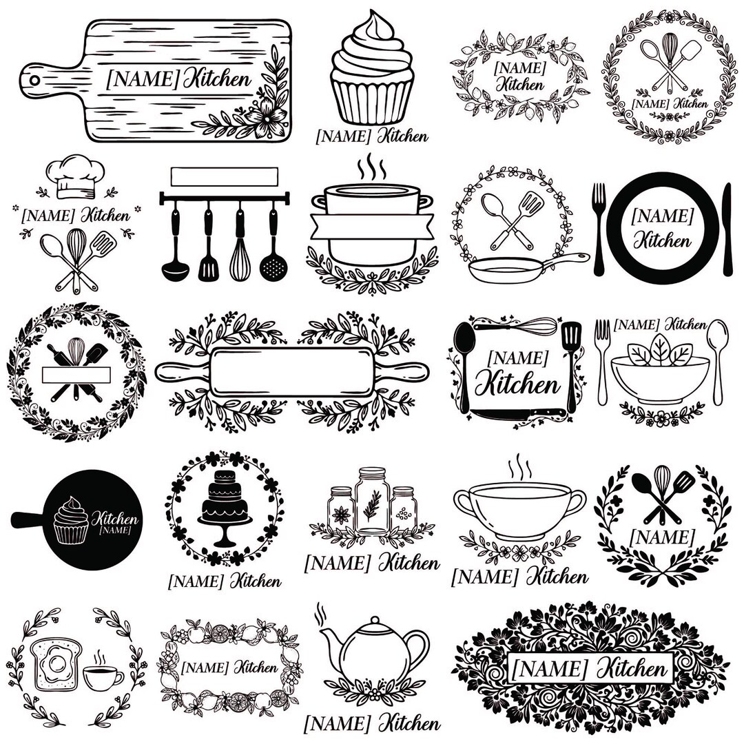 Kitchen Monogram SVG Bundle: Baking Quotes, Custom Labels (digital ...