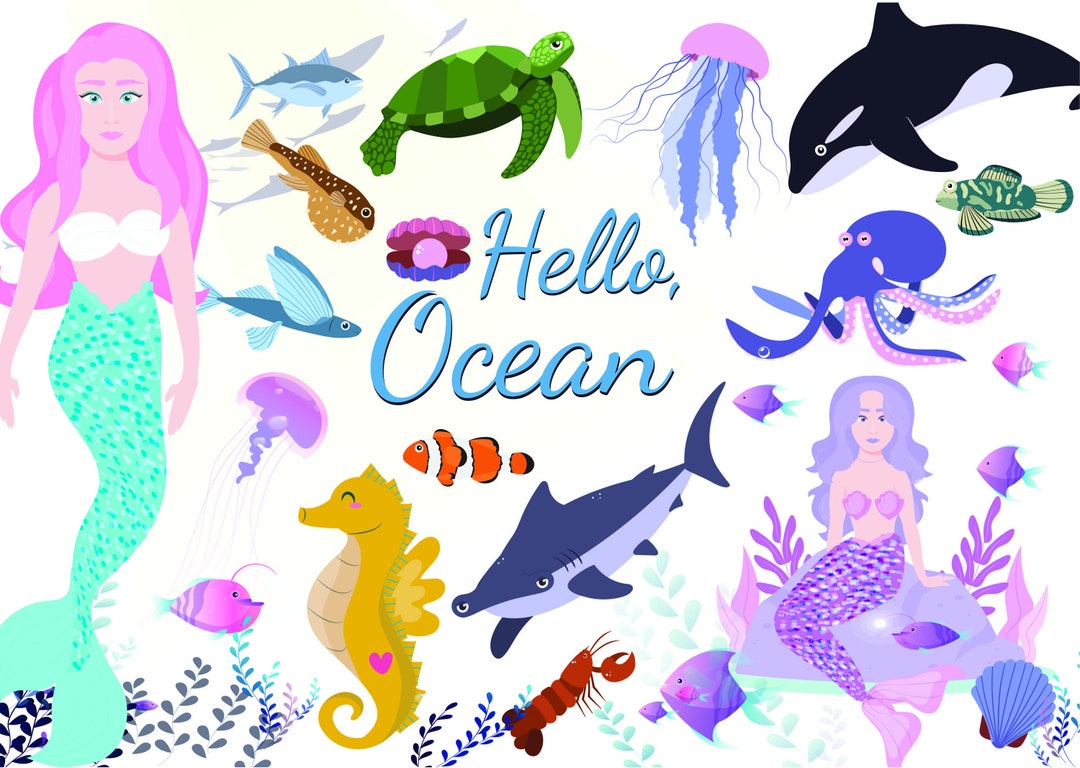 Mermaid Under the Sea Clipart, Mermaid Clipart Set, Mermaid Birthday ...