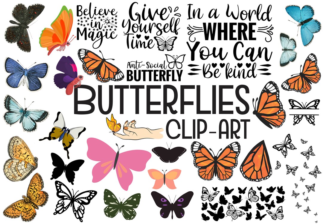 Digital Butterfly Clipart Decorative Butterfly SVG, Tropical ...
