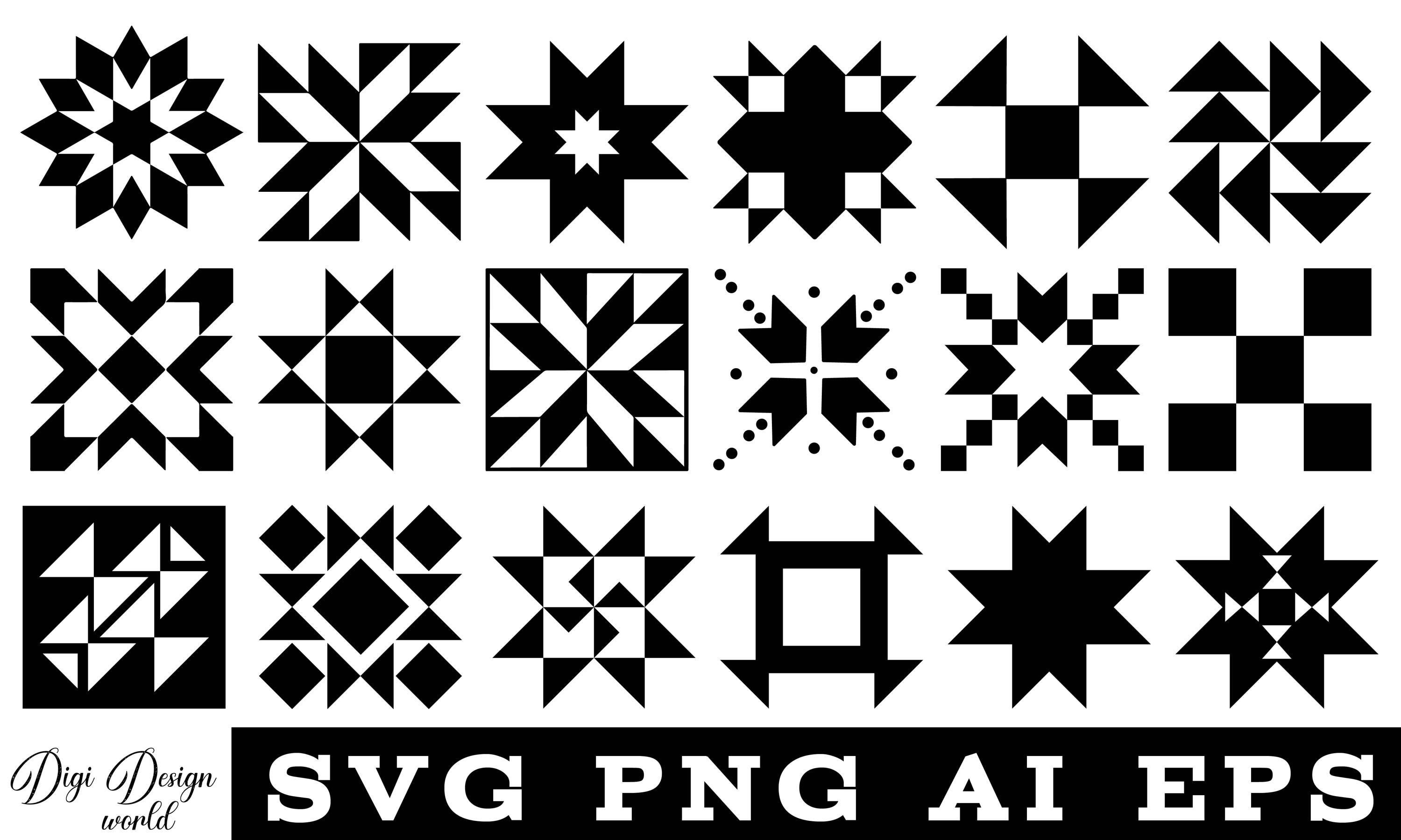 Quilt Pattern Clip Art Black And White Quilt Block Bundle (4 Designs),