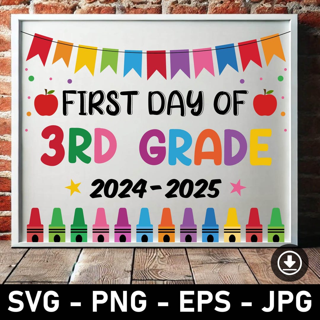 First Day of 3rd Grade Sign, First Day of School Sign, Class of 2024 - 2025, Printable 3rd Grade ...