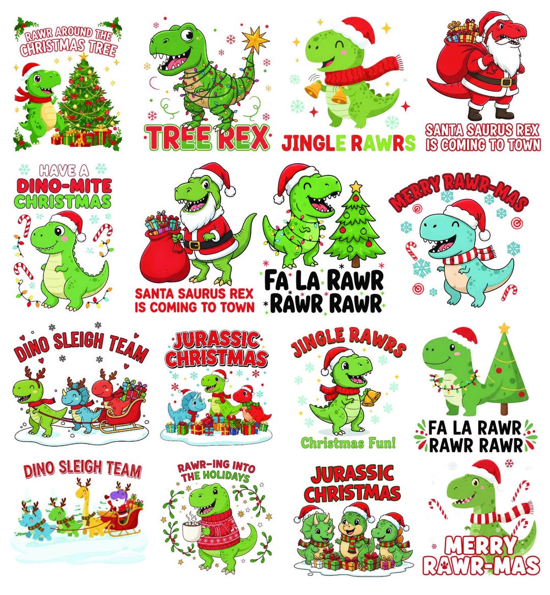 Christmas Dinosaur PNG Bundle: Kids Dino Sublimation Designs - Etsy