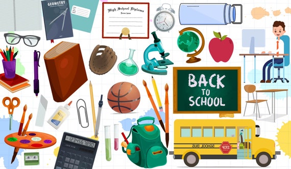 Back to School Clipart Cute School Supplies Png Files - Etsy Canada