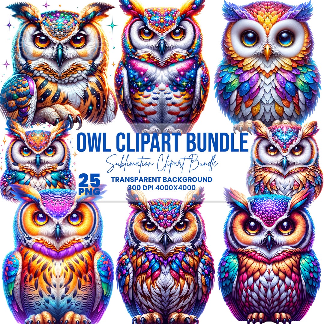 Colorful Cute Owl Clipart, Watercolor Owl Clipart PNG, Owl PNG Pack ...