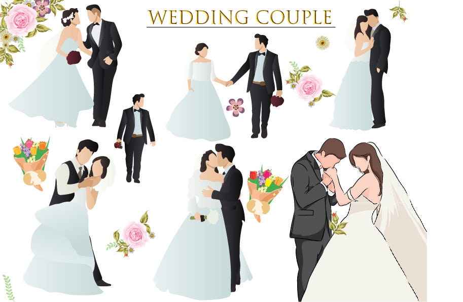 Wedding Day Clipart Bride and Groom SVG Bride and Groom - Etsy