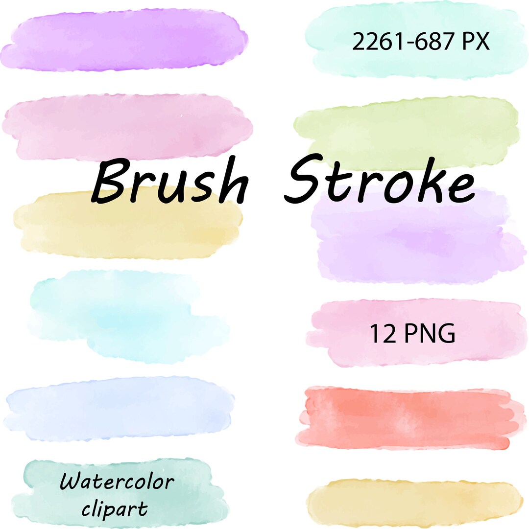 Watercolor Brush Strokes Clipart: Rainbow Borders PNG Bundle (digital ...
