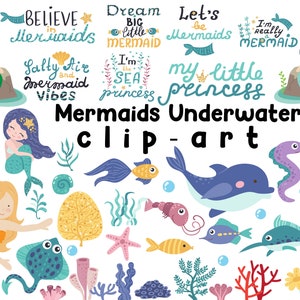 Under the Sea Mermaid Clipart, Mermaid Watercolor Clipart, Cute Sea ...