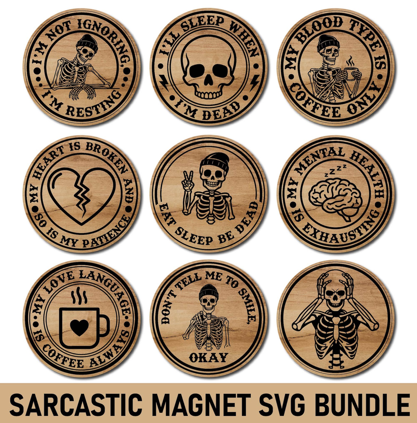 Sarcastic Magnet SVG Bundle | Funny Skeleton, Snarky, Silly, Sarcasm ...