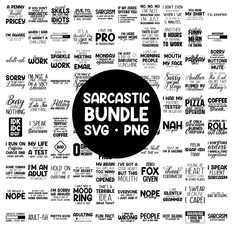 Sarcastic Svg Bundle Sarcasm Svg Bundle 100 Funny SVG - Etsy