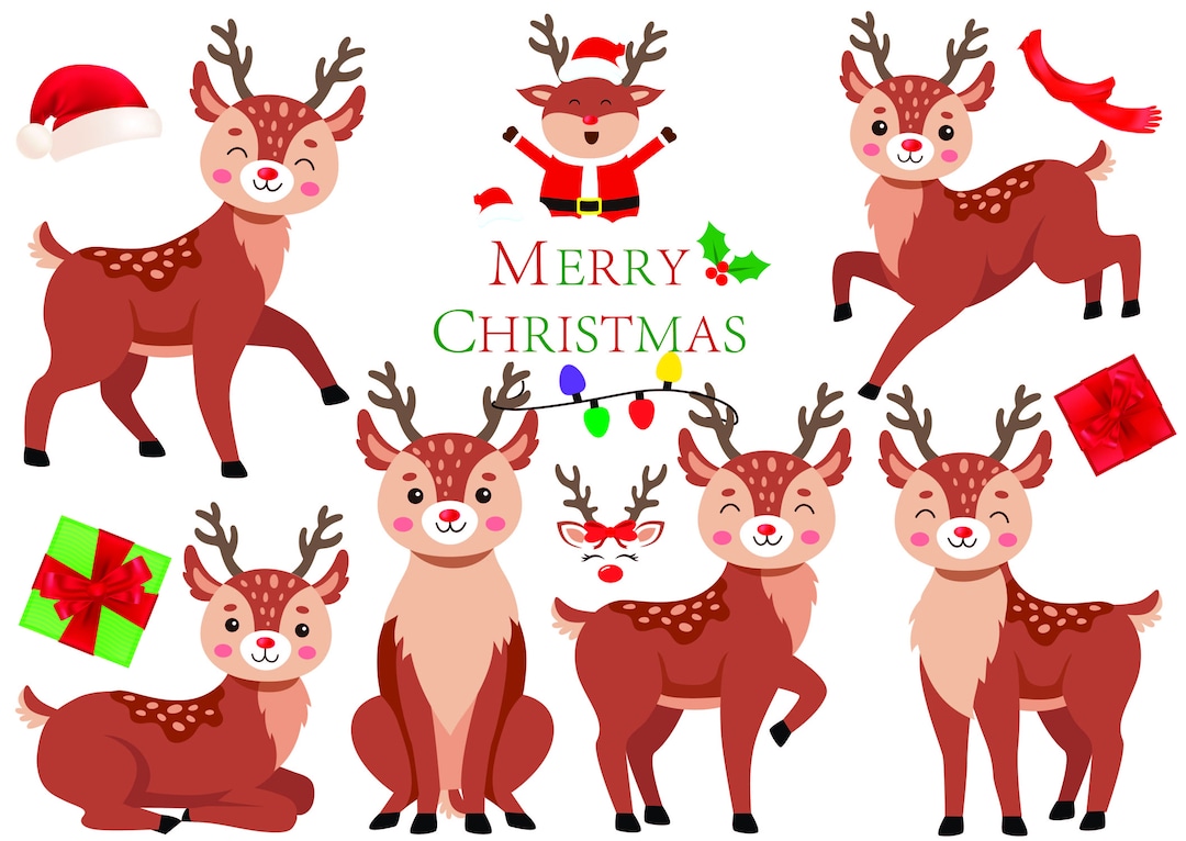 Christmas Reindeer Clipart, INSTANT Download Christmas Clip Art, Cute ...