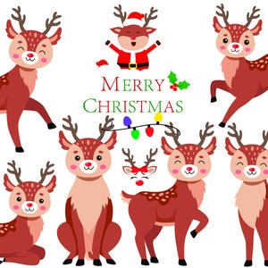 Christmas Reindeer Clipart, INSTANT Download Christmas Clip Art, Cute ...