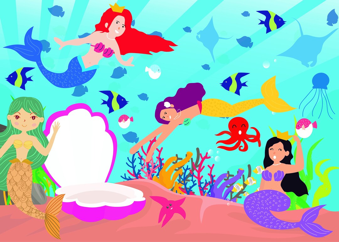 Mermaid Clipart Bundle Under the Sea SVG & PNG, Instant Download ...