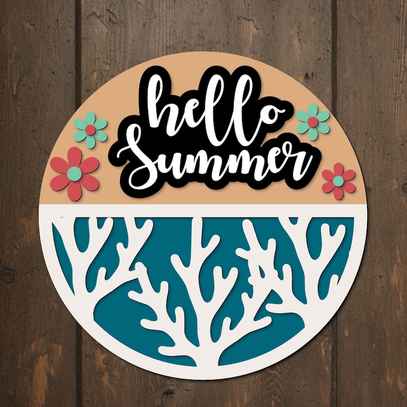 Hello Summer Round Sign SVG Bundle, Welcome Door Hanger Laser Cut Files ...