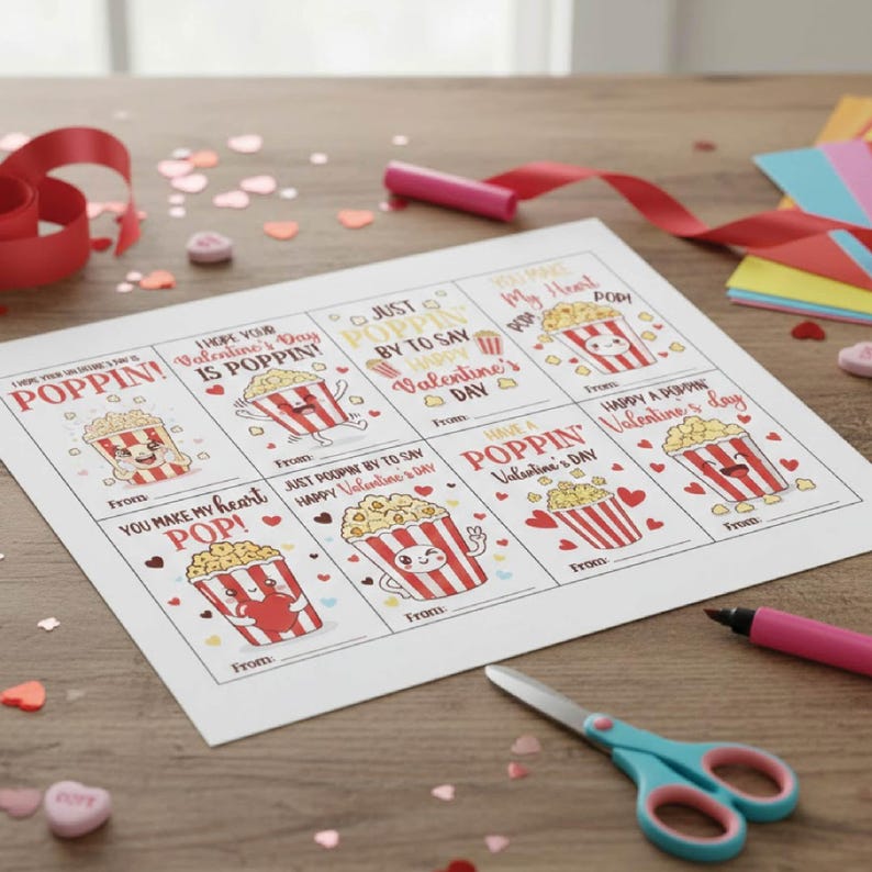 Popcorn Valentine Cards Printable, Funny Puns Classroom Valentines for ...