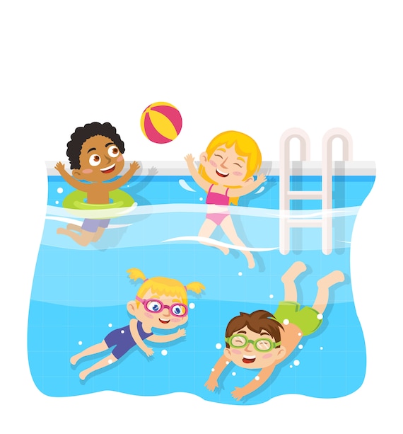 Kids Swimming Clipart Kids Pool Party Clip Art Cute | Etsy