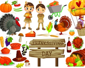 Thanksgiving Watercolor Clipart Cute Thanksgiving - Etsy