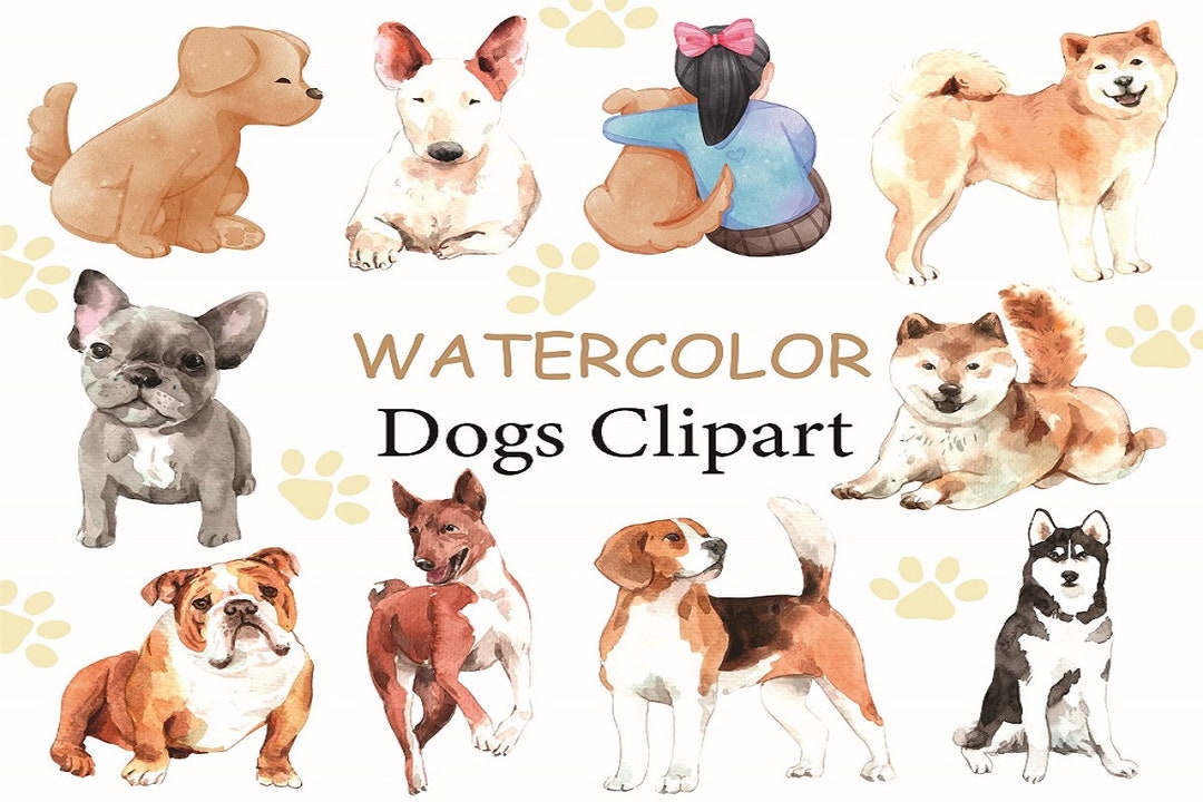 Watercolor Dogs Clipart BUNDLE, Dog Clipart Set, Digital Puppies PNG ...