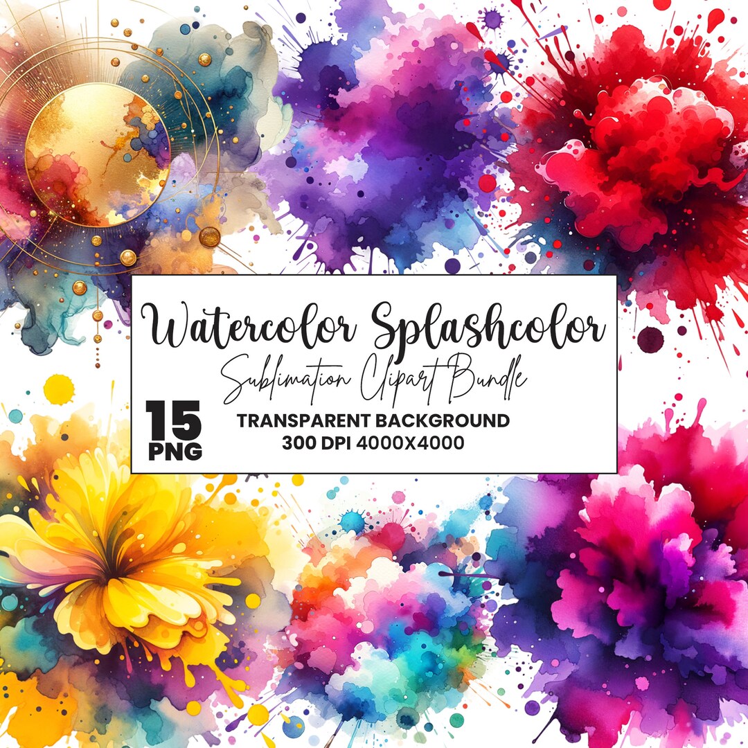 Watercolor Splash Clipart: Colorful Paint Splatter PNG for Commercial ...