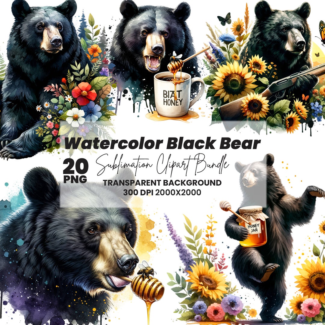 Watercolor Black Bears Clipart, Bears PNG, Forest Animal Images, Dark ...