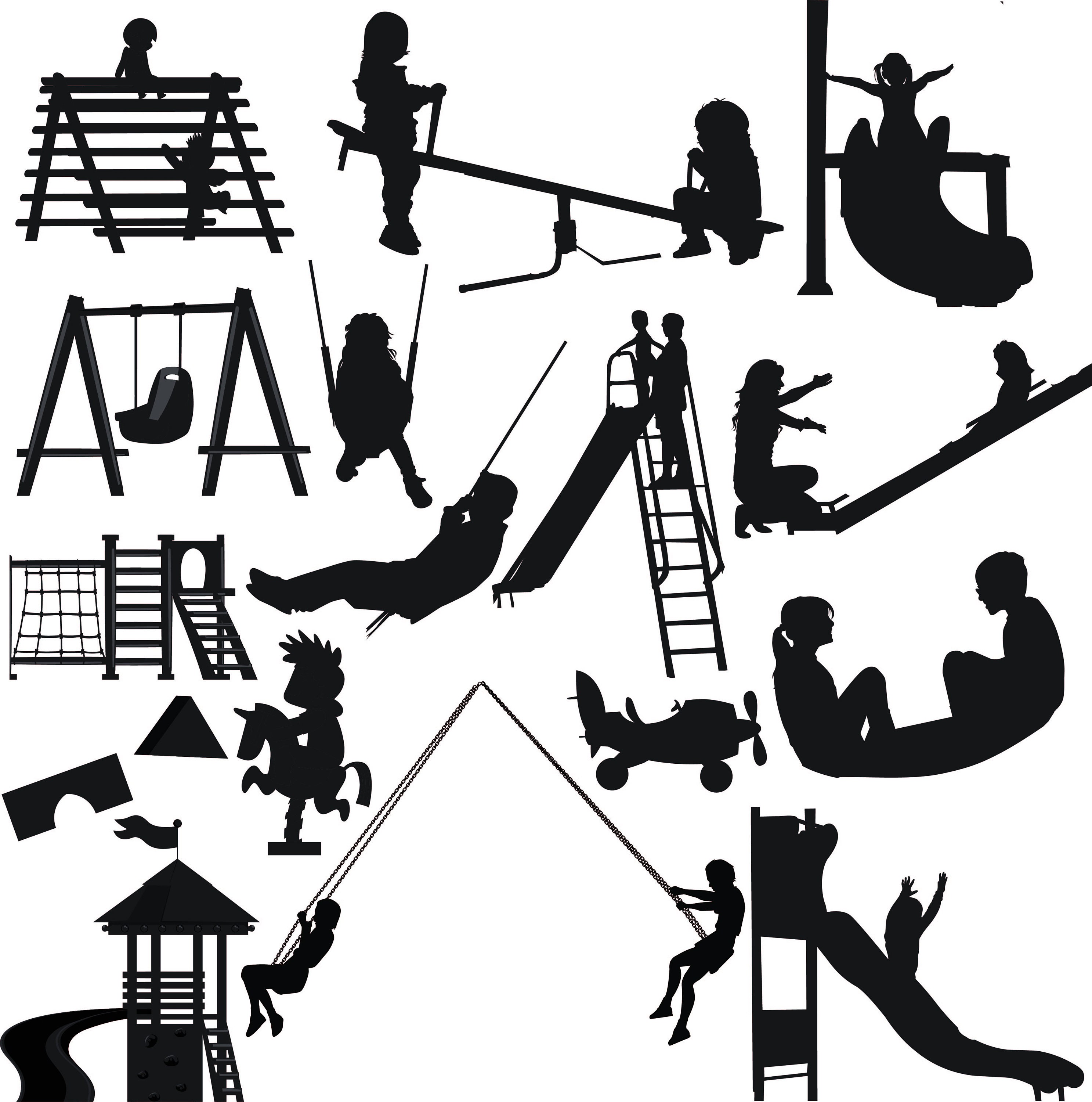 Playground Silhouette, Children Playground Clipart Svg, Kids Playing ...
