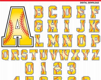 Realistic Softball Font PNG Bundle, Varsity Letters Design, Softball ...