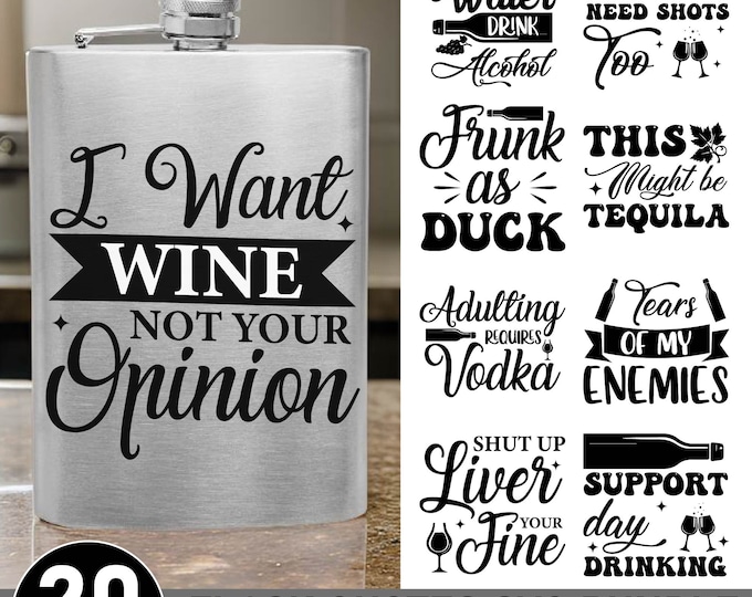 Flask Quotes Svg Bundle, Funny Drinking Quotes Svg, Alcohol Sayings ...