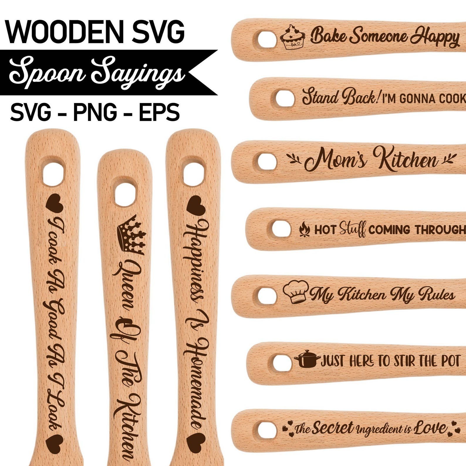 Funny Kitchen Quotes SVG: Wooden Spoon Sayings, Baking (digital ...