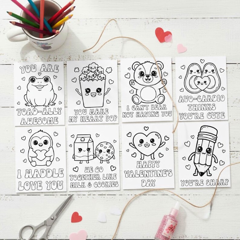 Kawaii Valentine Coloring Cards for Kids | Printable Classroom ...