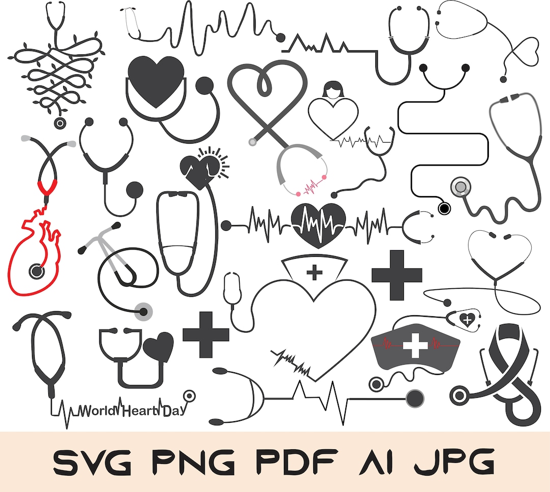 Stethoscope Svg Bundle, Stethoscope Heart Svg, Heartbeat Life Nurse Svg ...