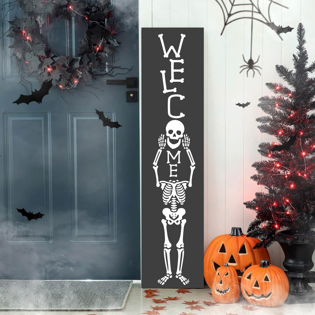 Skeleton Welcome Halloween Porch Sign: Funny Haunted House Decor (SVG ...