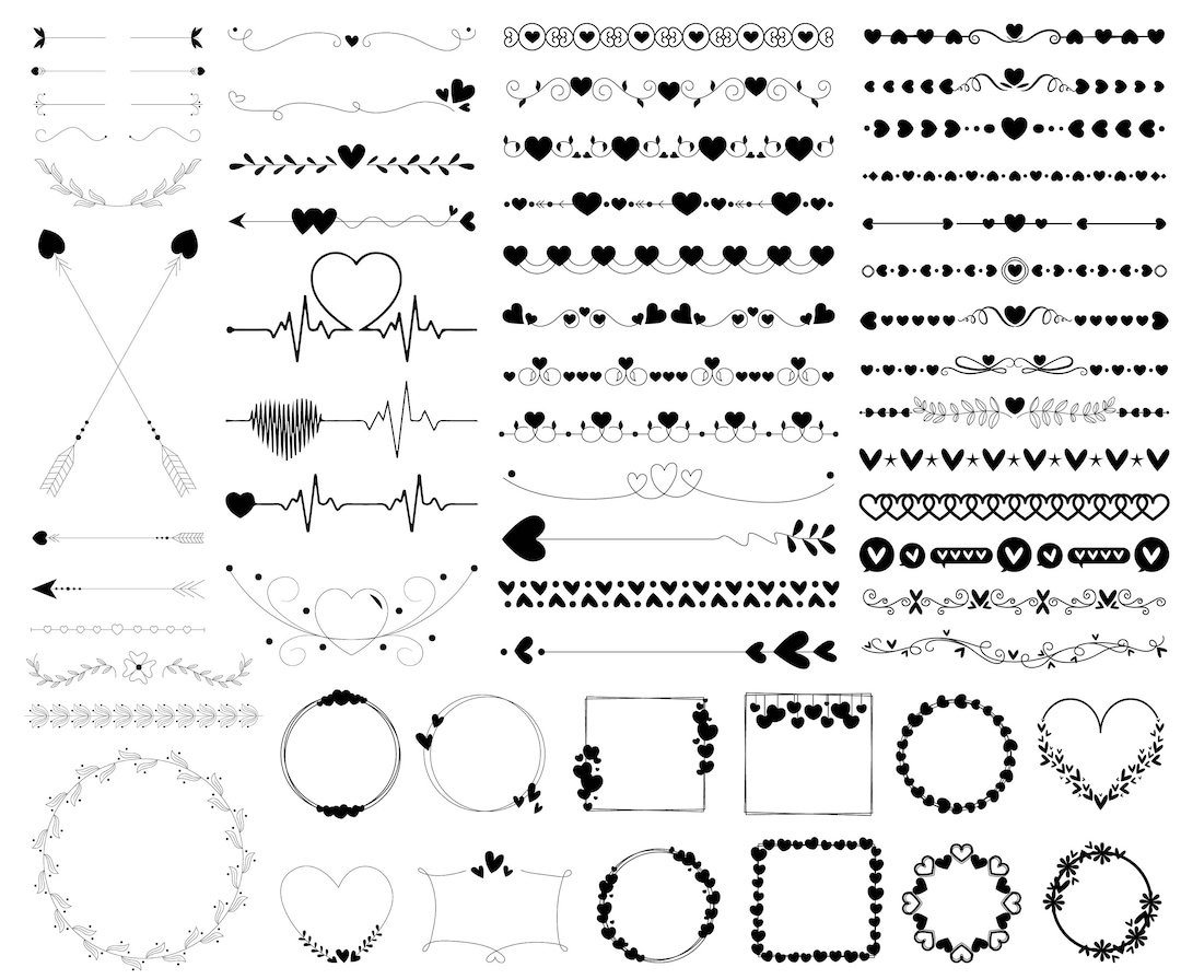 Heart Text SVG Bundle: Romantic Design Elements (digital Download) - Etsy